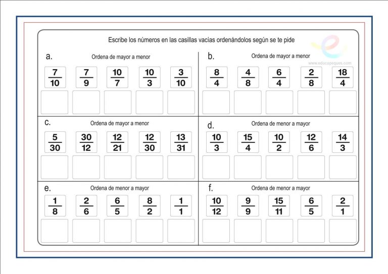 📚Ejercicios De Lectura Y Escritura De Fracciones - PDF - Imprimir ...